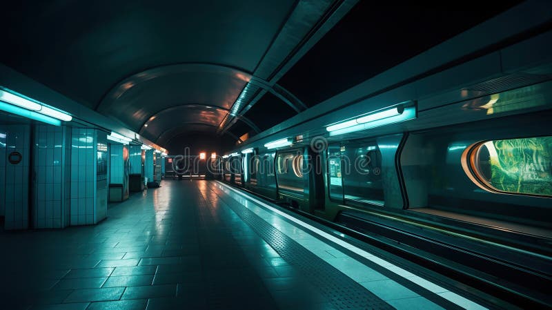 Subway Platform at Night. Generative Ai Stock Illustration ...