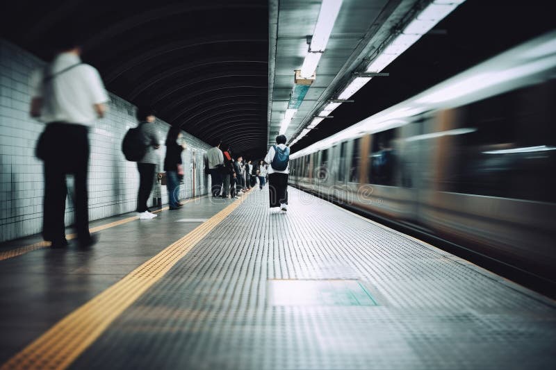 Subway Platform with People in Blur. Generative AI Stock Illustration ...