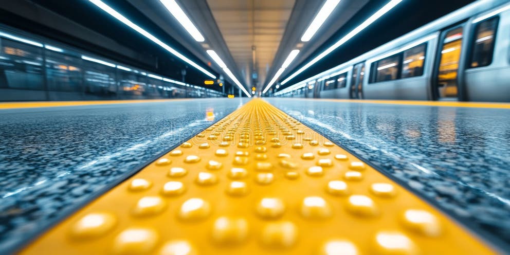 Subway Platform Perspective a Nighttime View with Train in Waiting and ...