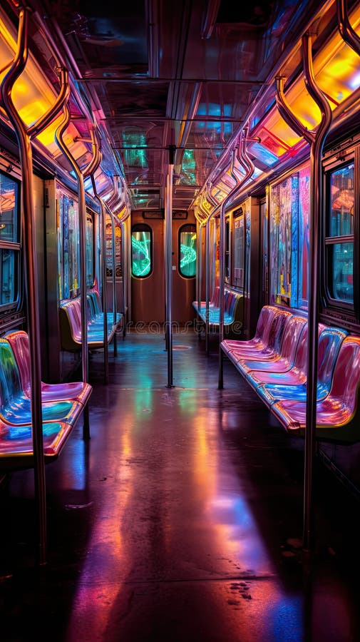 Subway Rail Inside Cinematic Lighting Magic Neon Stock Image - Image of ...