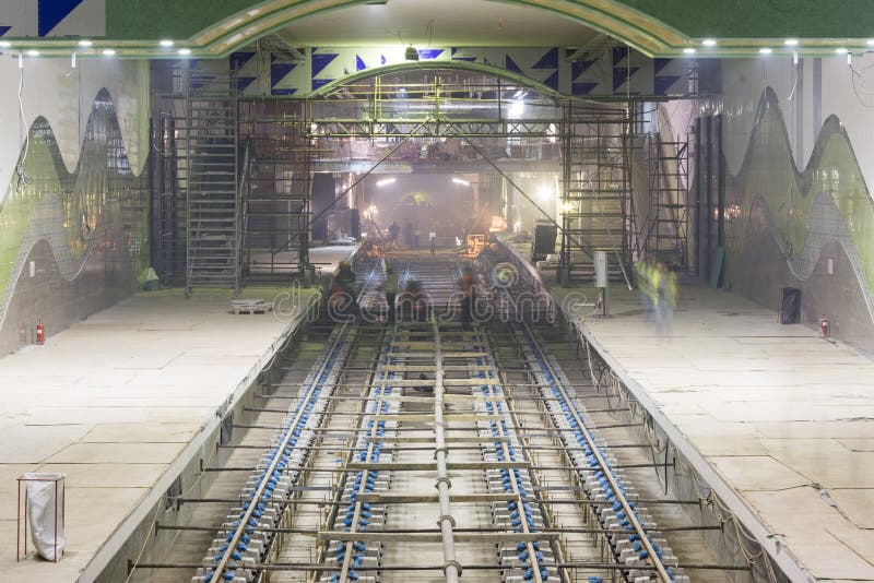 Subway Rails during Tunnel Construction Vertical Stock Photo - Image of ...