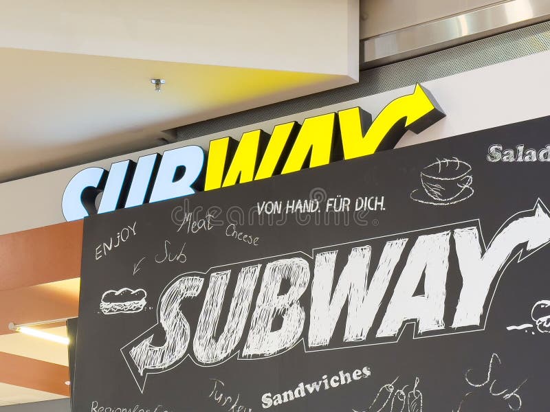 Subway Restaurant Signage with Chalkboard Menu in Shopping Mall ...