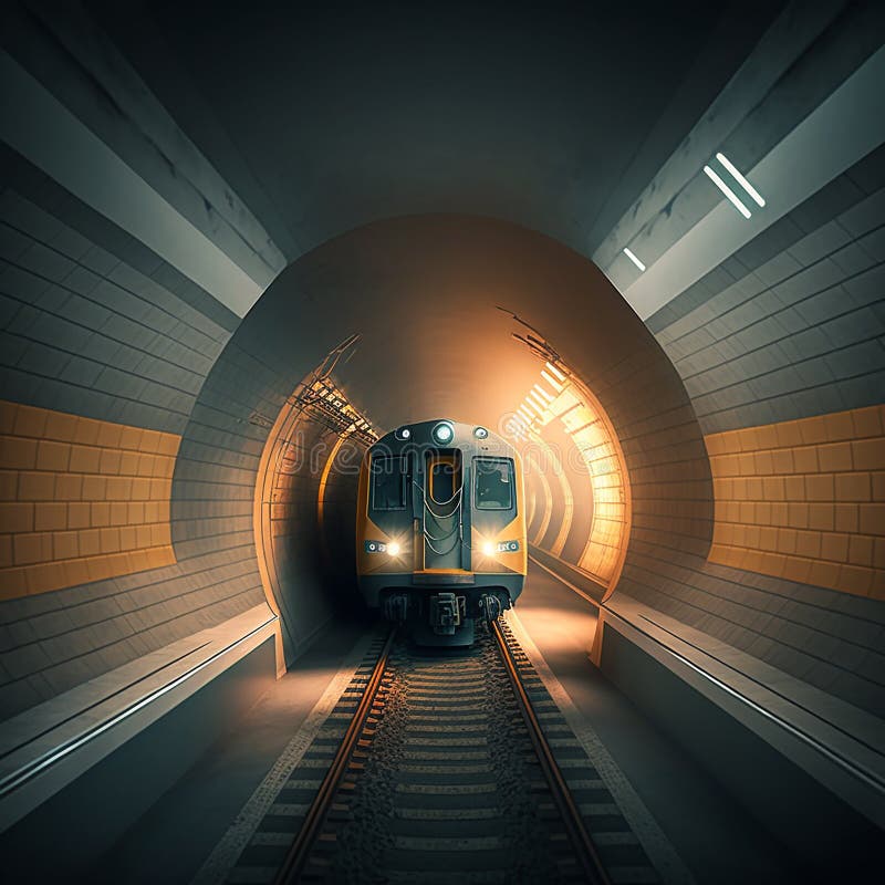 Subway Running through the Tunnel. Stock Illustration - Illustration of ...