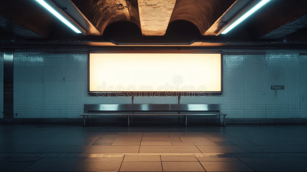Subway Station with Blank Advertisement and Bench Stock Illustration ...