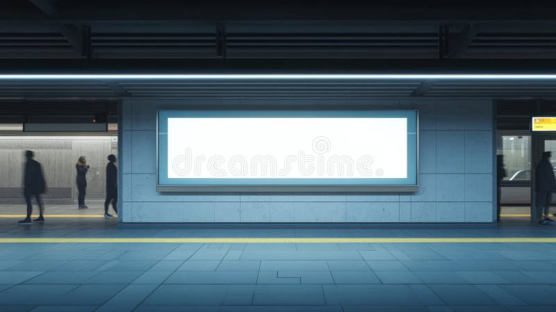 Subway Station with Blank Advertisement Billboard and People Passing by ...
