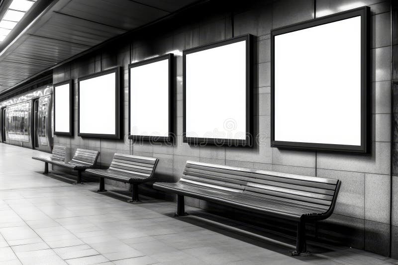Subway Station Blank Advertisement Space Five Blank Ad Frames Urban ...