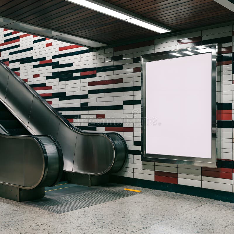 Subway Station with Blank Rectangular Advertisement Board, Moving ...
