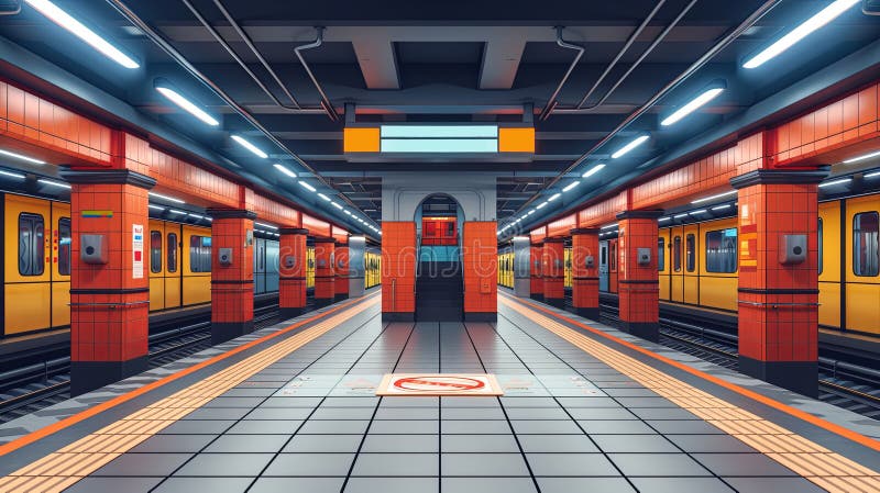 Subway Station, Flat Design, Front View, Underground Theme, 3D Render ...