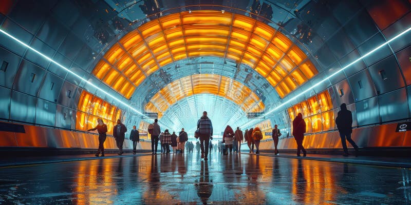 Subway Station with Illuminated Ceiling. Created by Generative ...