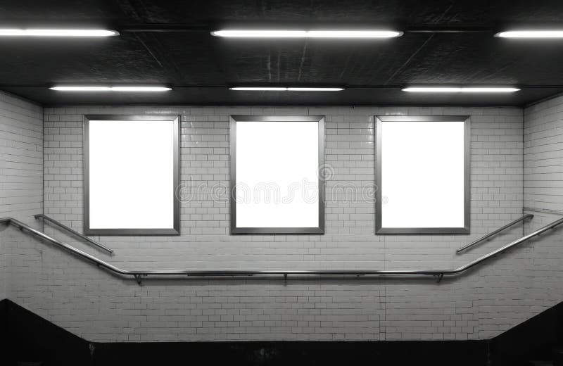 Subway Station Interior with White Wall and Three Window Triptych ...