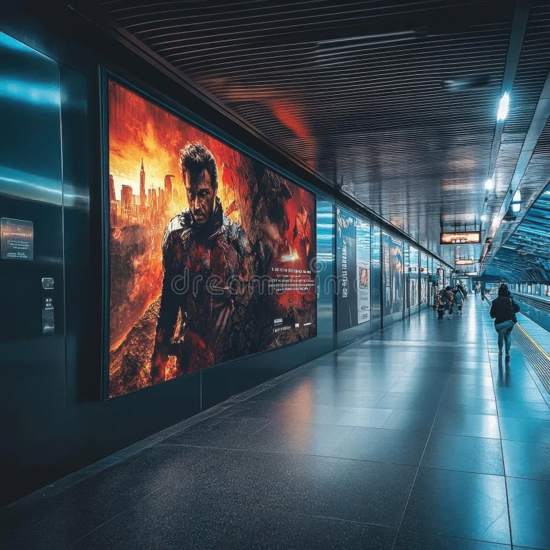Subway Station with Poster stock illustration. Illustration of tunnel ...