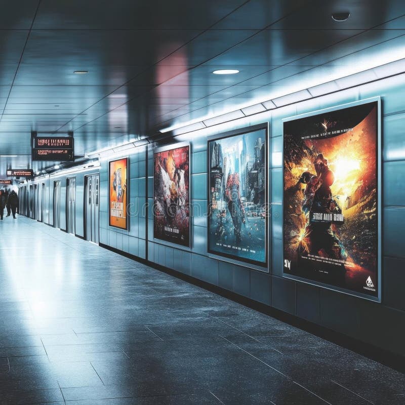 Subway Station with Posters Stock Illustration - Illustration of ...