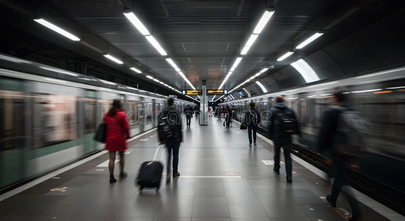 Subway Station Rush Hour: Blurred Motion of Commuters and Trains in an ...