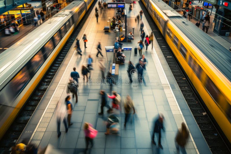 Subway Stations, Train Stations, Over Head View of Rush Hour and Crowds ...