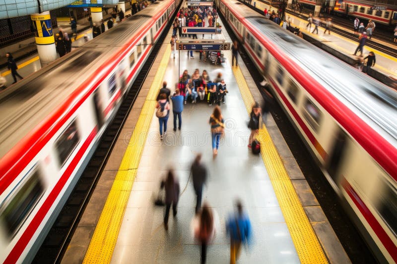 Subway Stations, Train Stations, Over Head View of Rush Hour and Crowds ...