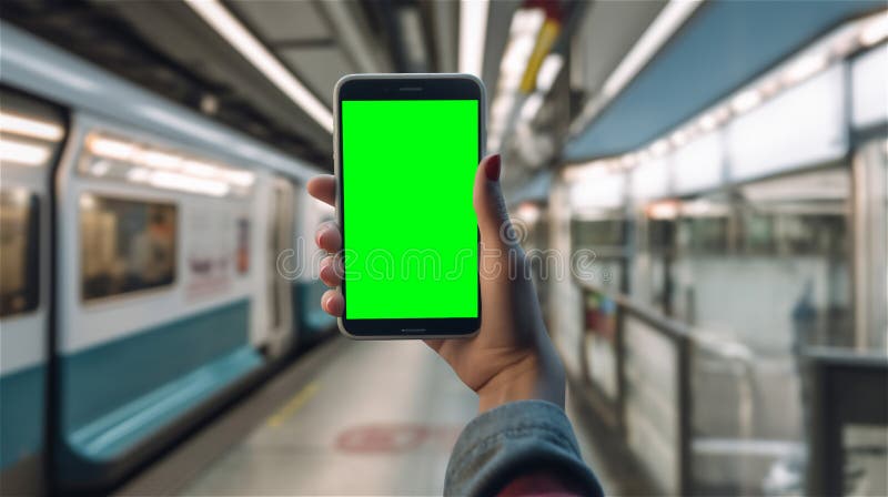 In the Subway, a Subjective View of the Cell Phone with Greenscreen To ...