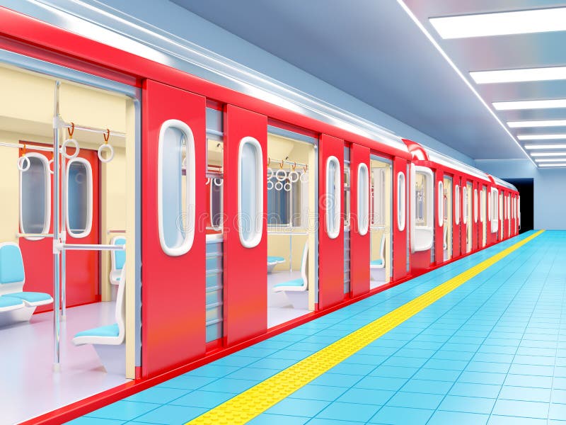 Subway Train Arrive on Station Stock Illustration - Illustration of ...