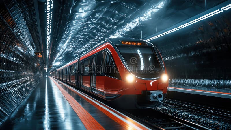 A Subway Train Arriving at a Modern Underground Stock Photo - Image of ...