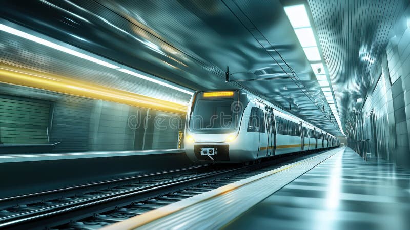 A Subway Train Arriving at a Modern Underground Stock Image - Image of ...