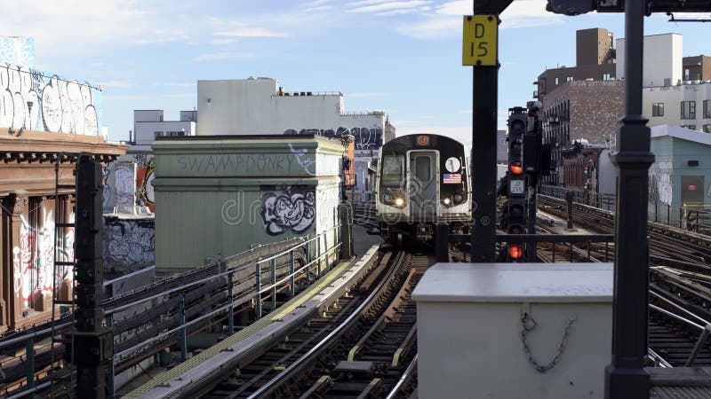 Subway Train Arriving at Myrtle Avenue Subway Station. Elevated Subway ...