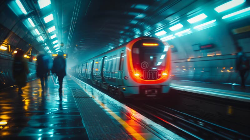 Subway Train Arriving at Night Train Station Stock Illustration ...