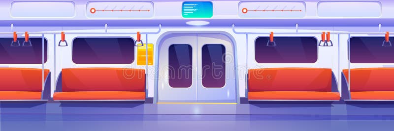 Subway Train Car, Metro Wagon Interior Stock Vector - Illustration of ...
