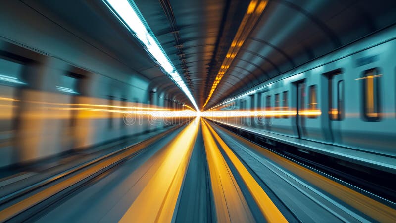 Subway Train Moving Fast through Tunnel with Motion Blur Effect Stock ...