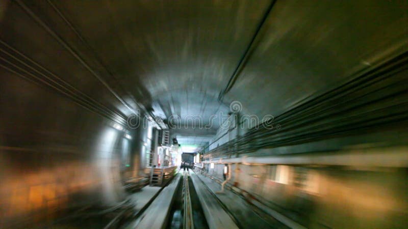 Subway Train Moving Inside Tunnel Arriving in Stock Footage - Video of ...