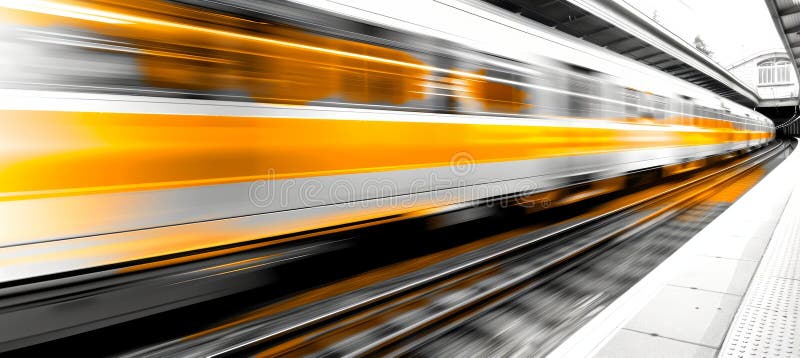 Subway Train Moving Rapidly through Dimly Lit Underground Tunnel with ...