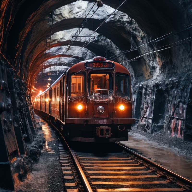 Subway Train Navigating through an Underground Tunnel Stock ...