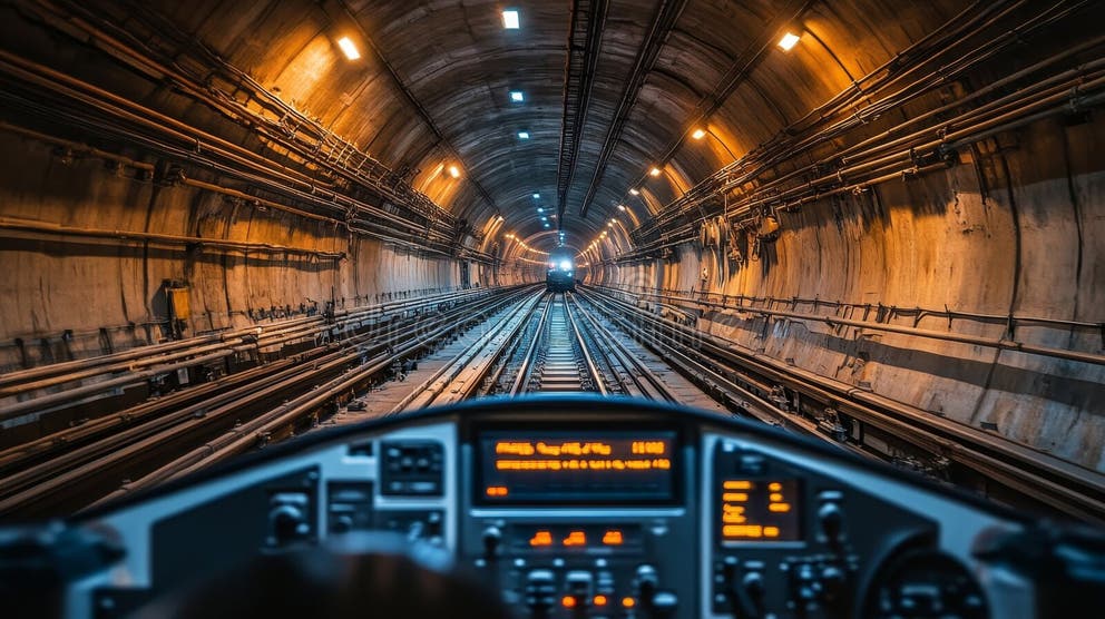 Subway Train Operator S Perspective, Navigating an Underground Tunnel ...
