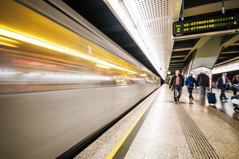 Subway Train and Passengers at Volkstheater Station, Vienna, Austria ...