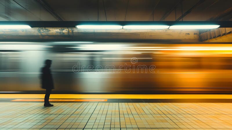 Subway Train Passing by Passenger Waiting on Platform Stock Image ...