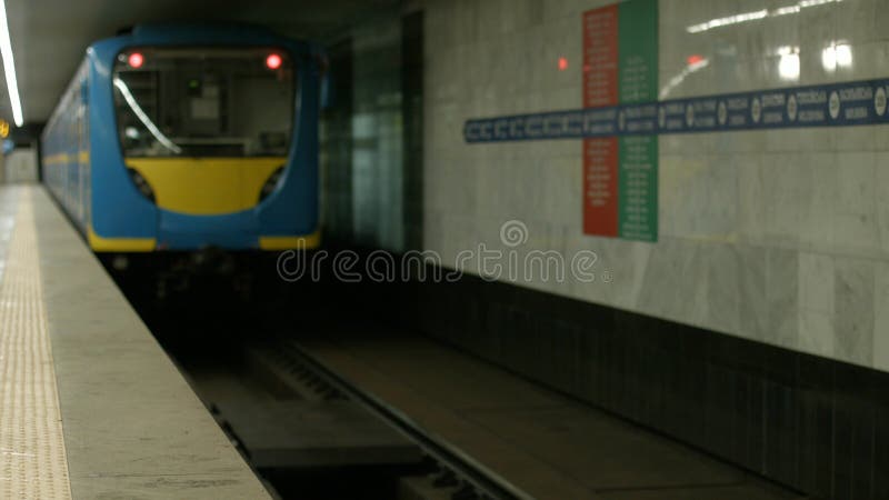 The Subway Train Pulls Away from the Platform. Stock Photo - Image of ...