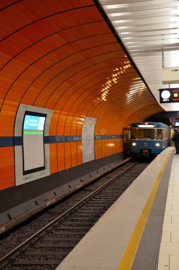 Subway Train Pulls into Station: Munich, Germany Editorial Stock Photo ...