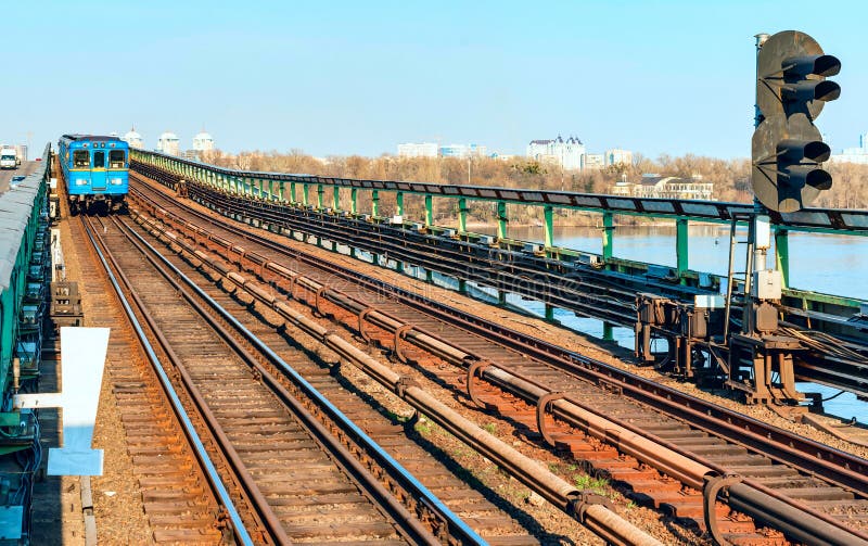Subway Train Railway Line on the Bridge Stock Image - Image of station ...