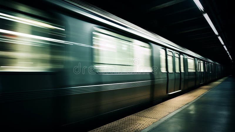 A Subway Train Speeding Past a Platform at Night Stock Illustration ...