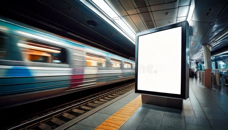 A Subway Train Speeds Past a Billboard in White . AI Generated Stock ...