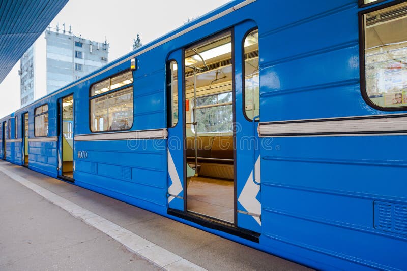 Subway Train Stand at the End Station Editorial Photo - Image of ...