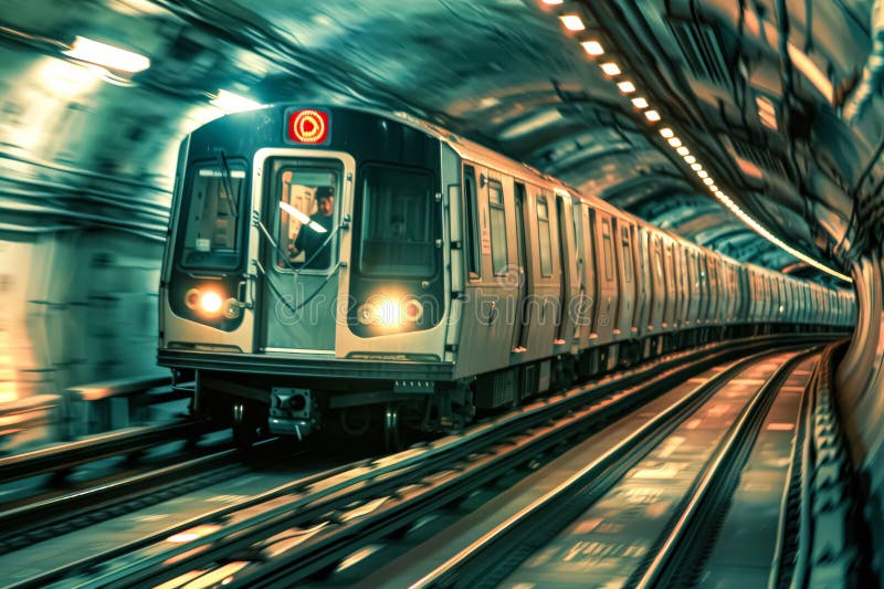 Subway Train is Traveling through a Tunnel. Stock Illustration ...