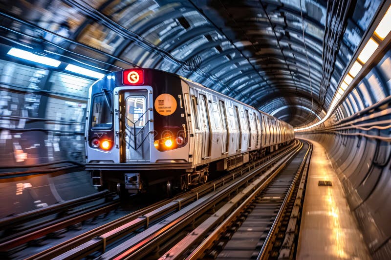Subway Train is Traveling through a Tunnel Stock Illustration ...