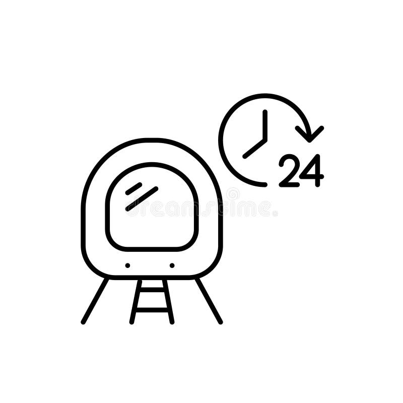 Subway Train in Underground Tunnel and 24 Hours Symbol. Around the ...