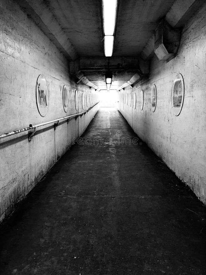 Subway Tunnel in Black and White Stock Photo - Image of grungy, alley ...