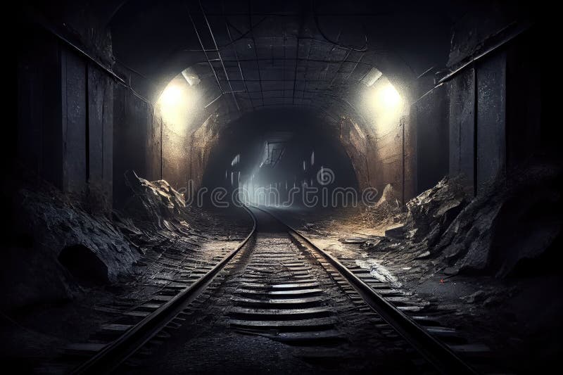 Subway Tunnel with Broken or Damaged Lights, Creating a Spooky and ...