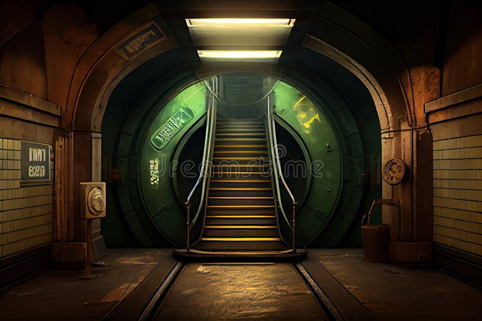 Subway Tunnel with Emergency Exit and Fire Escape Stairs, Ready for ...