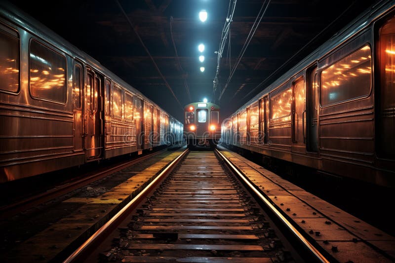 Subway Tunnel Illuminated by the Lights of an Approaching Train ...