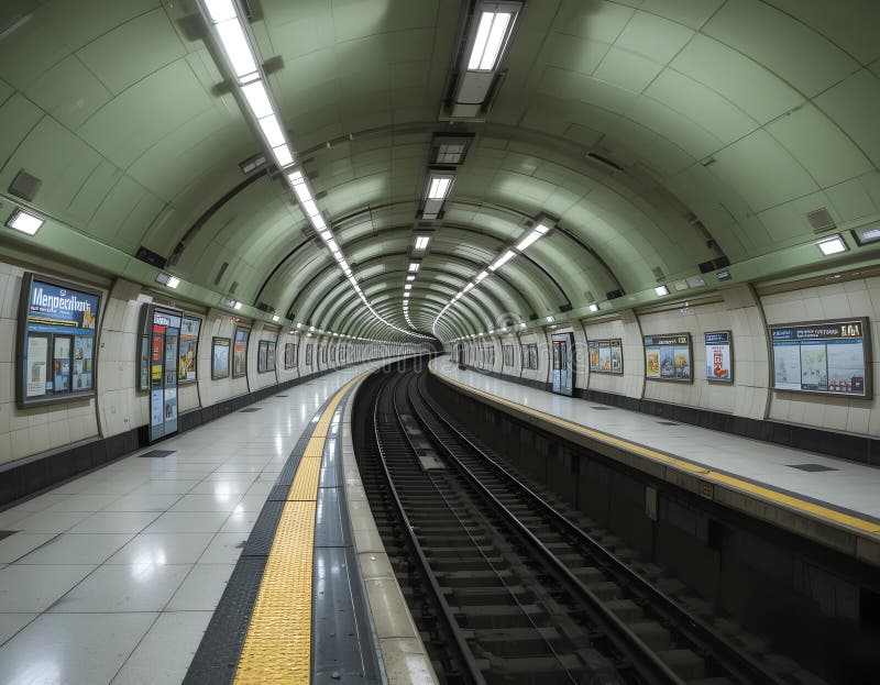 Subway Tunnel with Train Tracks and Curved Perspective Stock Photo ...