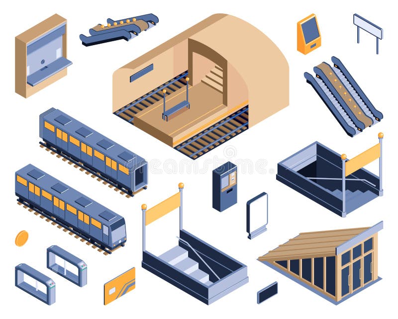 Underground Isometric Set stock vector. Illustration of platform - 78081807