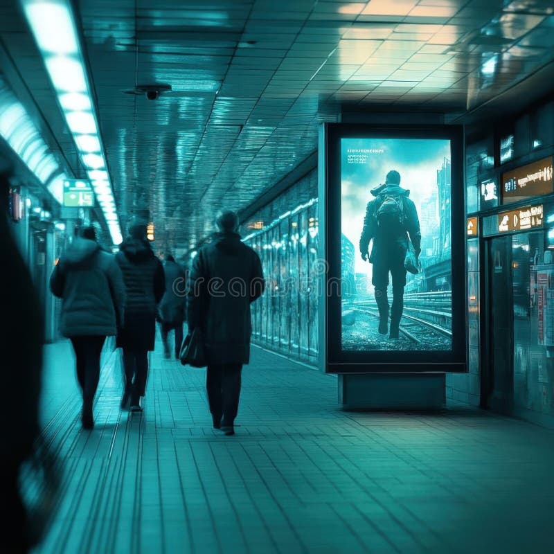 Subway Underpass with Billboard and Pedestrians Stock Illustration ...