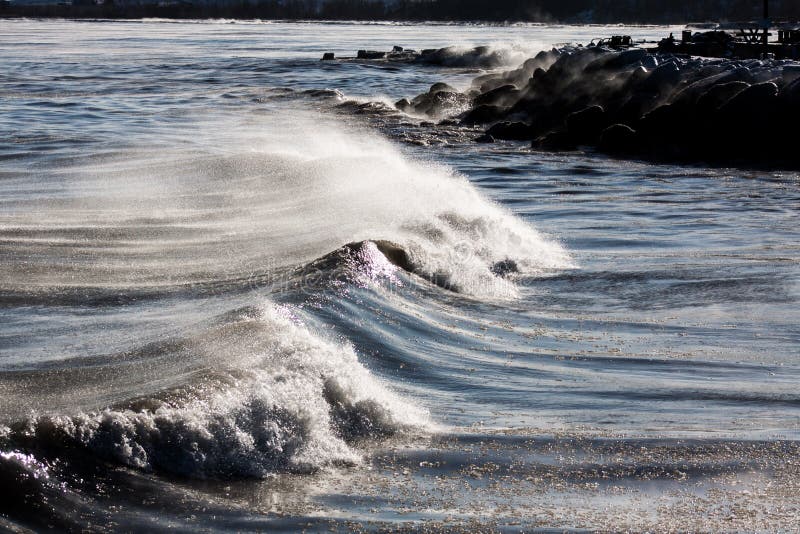 Subzero Wave Rolling on Lake Michigan Shore Stock Photo - Image of wave ...
